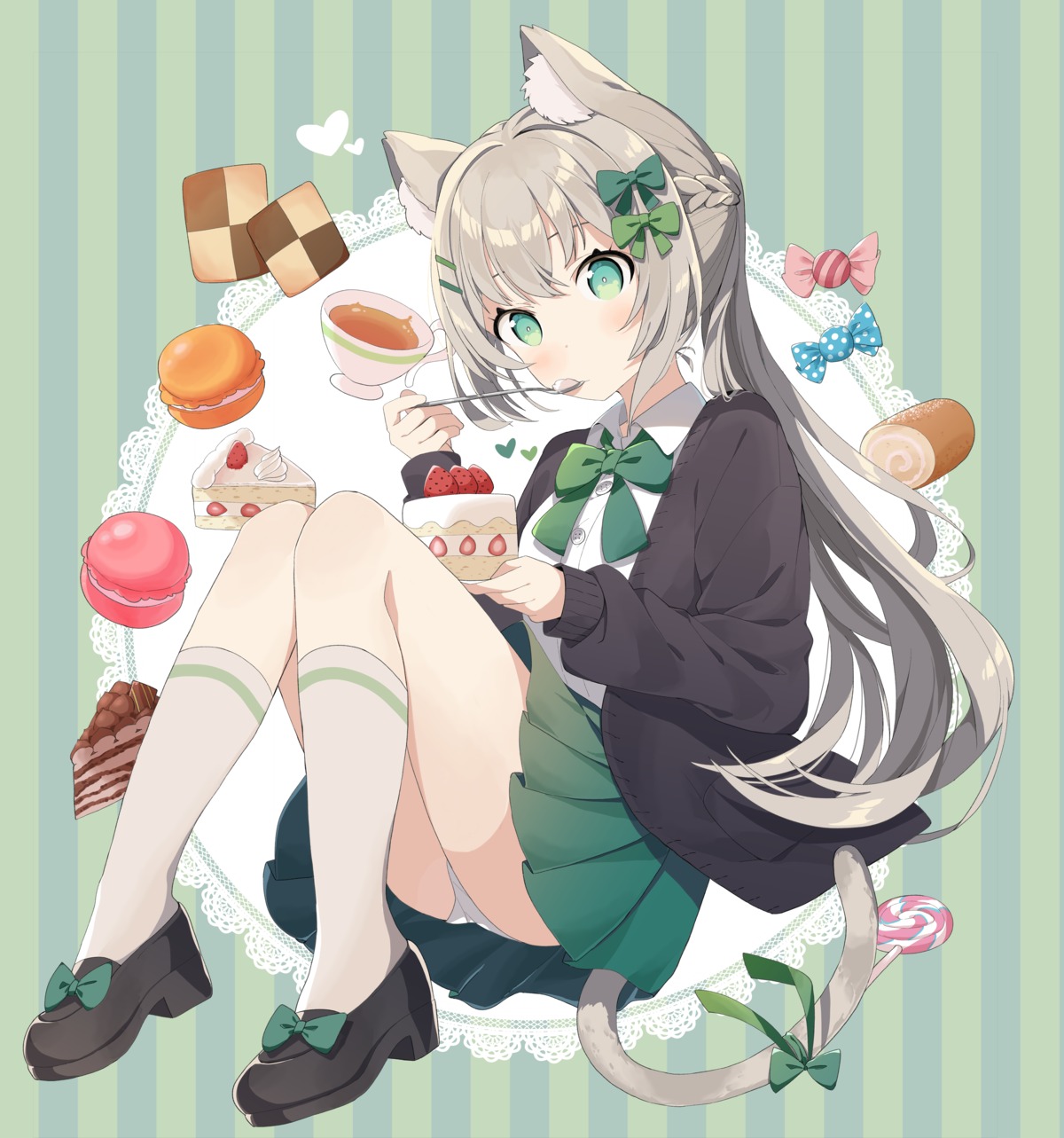 tantan men (dragon) animal ears nekomimi pantsu seifuku skirt lift tail thighhighs thong ...